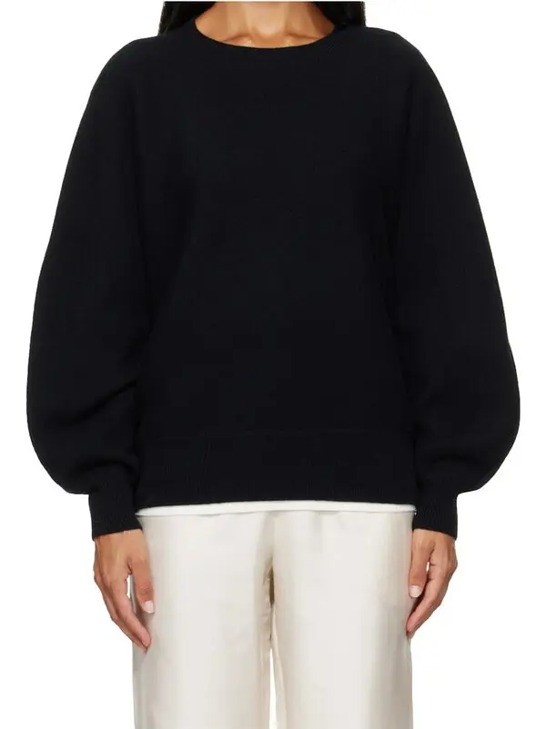 LISA YANG Haily" Ribbed Knit Crew Neck Sweater With Pleated Cuffs - Black