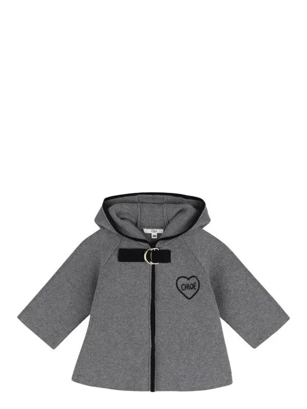 Chloé Heart-embroidered Hooded Cape - Grey