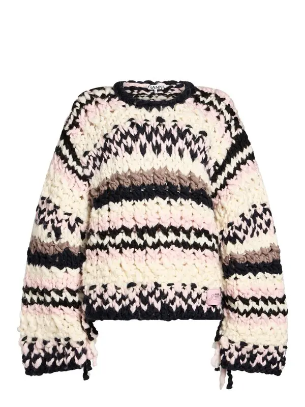 GANNI Multicolored Wool Knit Sweater - Pink