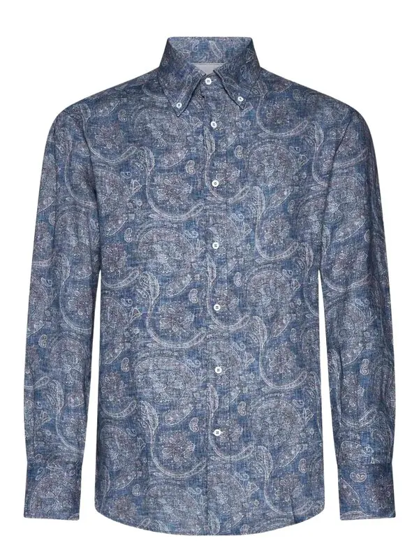 Brunello Cucinelli Graphic Printed Buttoned Shirt - Blue