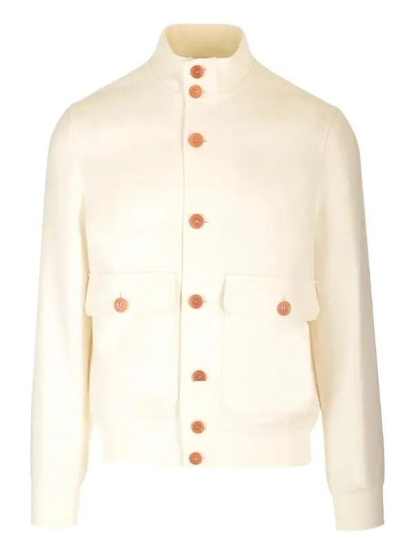 Brunello Cucinelli Long Sleeved Buttoned Bomber Jacket - Off-white