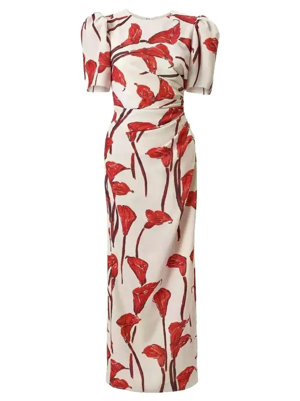 Carolina Herrera Floral Print Puff Sleeve Maxi Dress - Neutrals