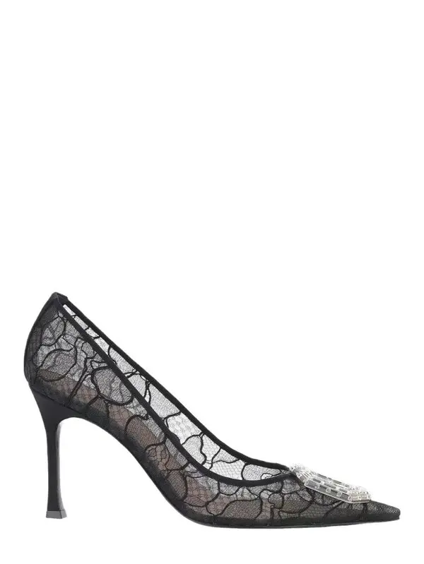 Amina Muaddi Camellia Crystal-embellished Lace Pumps - Black