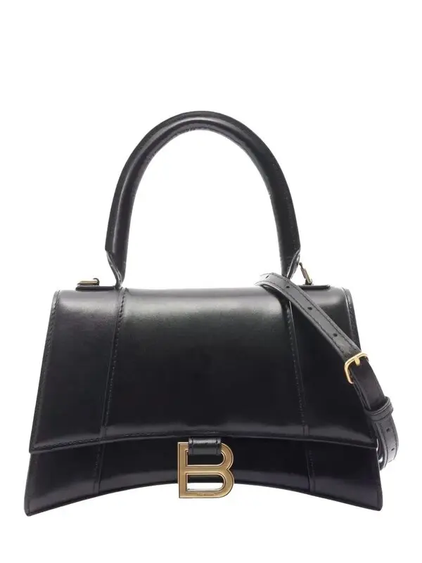 Balenciaga Small Leather Hourglass Top Handle Bag - Black