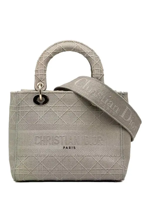 Dior Medium Embroidered Canvas Cannage Lady D Lite Satchel - Grey