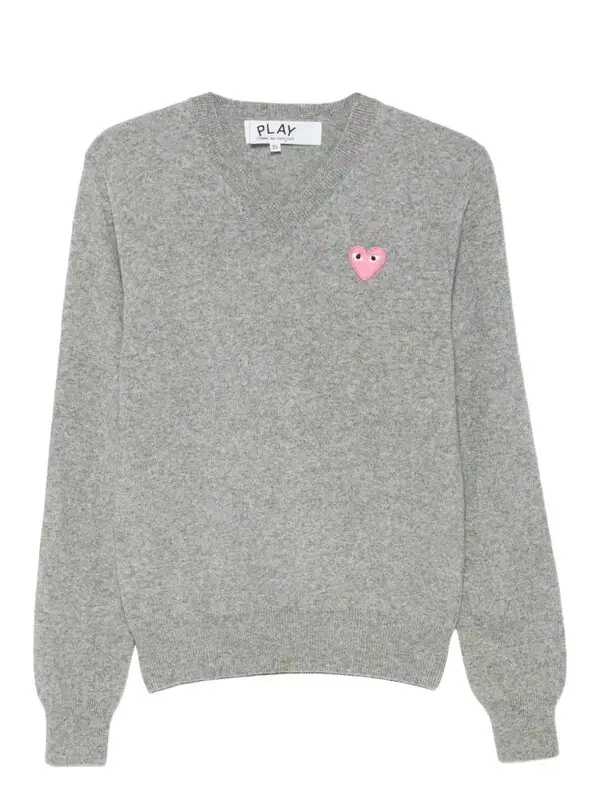 Play Comme Des Garcon V-neck Sweater With Heart Patch - Grey