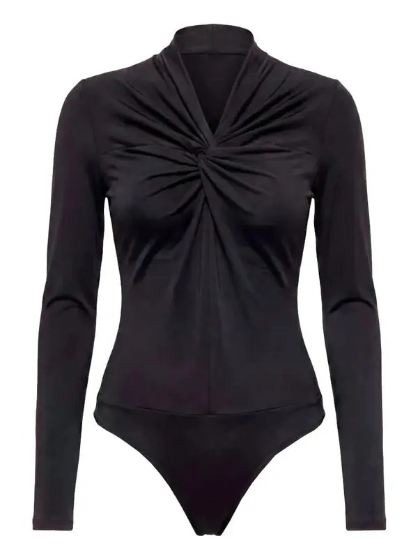 NISSA Long Sleeve Bodysuit With Twist Detail - Black
