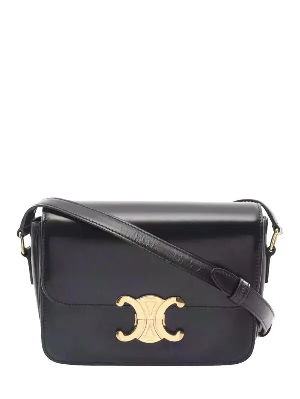 Celine Shiny Calfskin Triomphe Crossbody Bag - Black