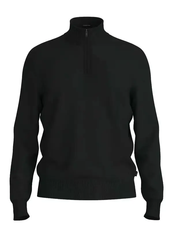 BOSS Zip-neck Virgin Wool Sweater - Black