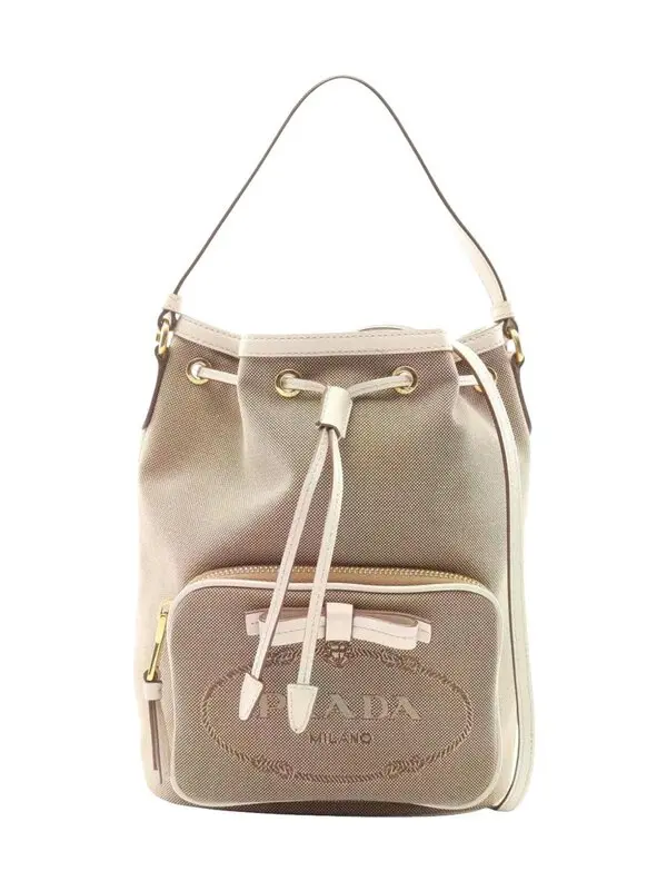 Prada Canvas Canapa Logo Bow Drawstring Bucket Bag - Brown