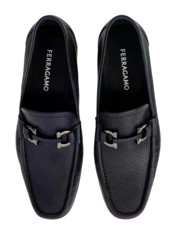 FERRAGAMO Gancini Ornament Loafers In Hammered Calfskin - Blue