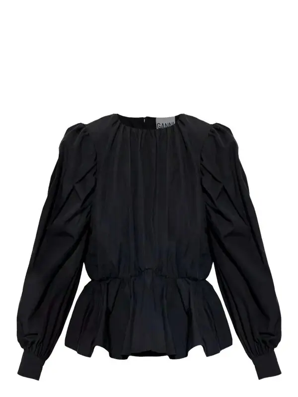 GANNI Puff-sleeve Blouse - Black