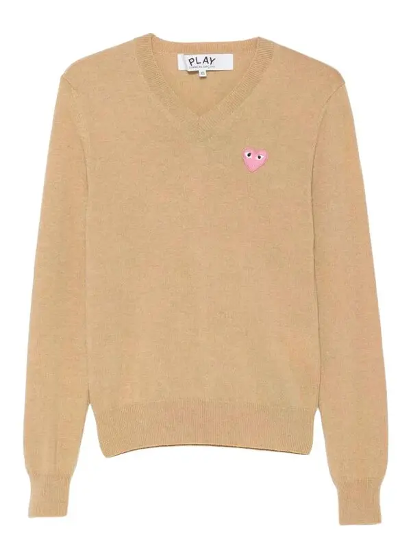Play Comme Des Garcon V-neck Sweater With Heart Patch - Neutrals