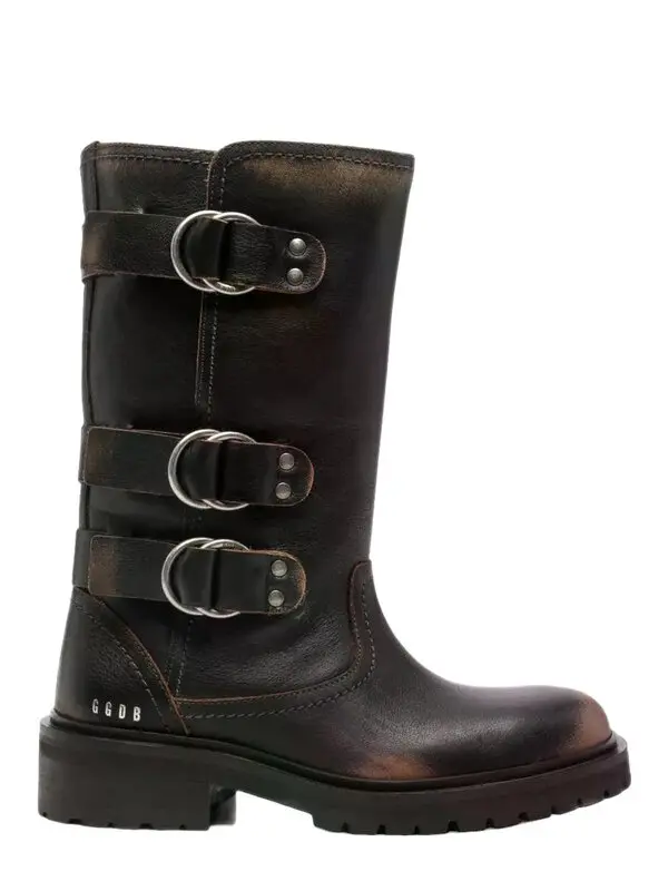 GOLDEN GOOSE Triple-buckle Distressed Biker Boots - Brown