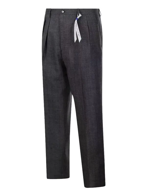 SANTANIELLO Pleated Check Tailored Trousers - Grey