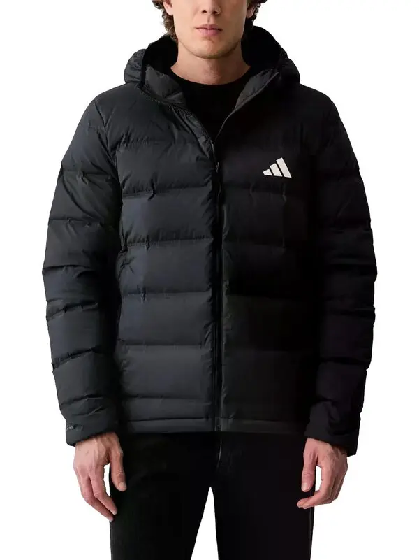 Adidas Hooded Padded Jacket With Logo Detail - Black