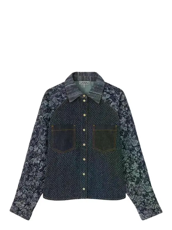 GANNI Patchwork Denim Shirt - Blue
