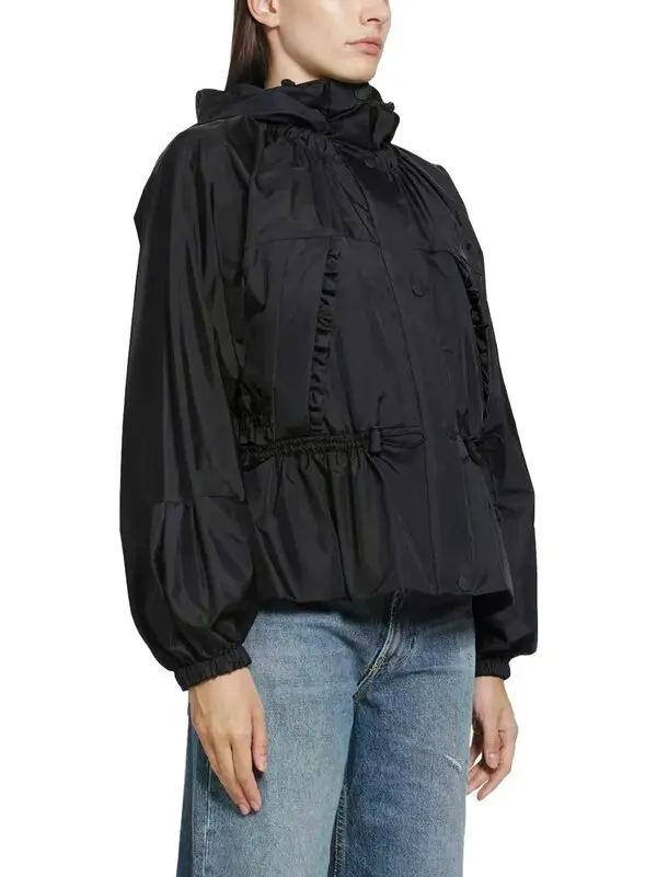 Moncler Imaginaire Hooded Parka With Ruffle Trim - Black