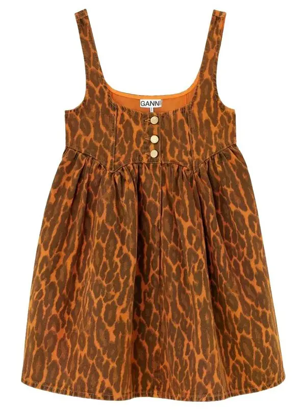 GANNI Leopard-print Denim Dress - Orange