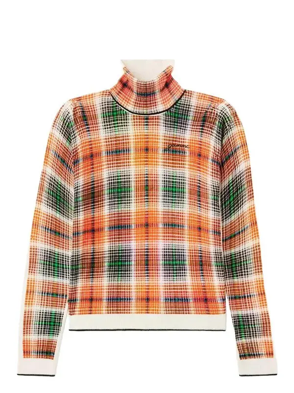 GANNI Check Merino Wool Turtleneck - Orange