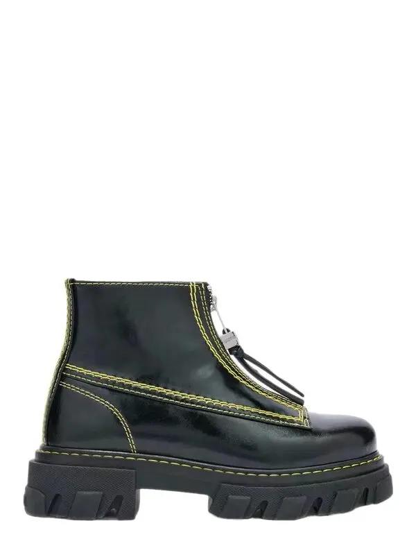 GANNI Contrast Stitching Ankle Boots - Black