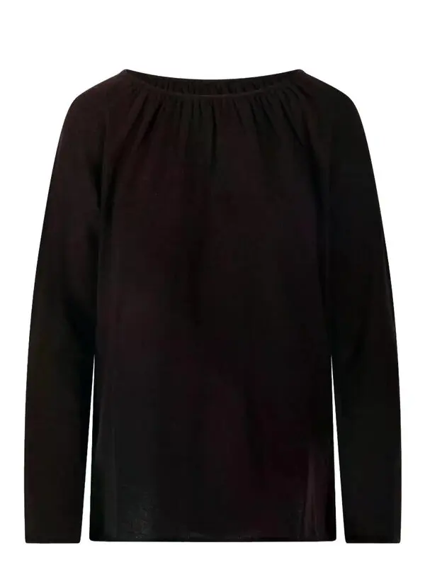 ALLUDE Gathered Neckline Fine-knit Top - Brown