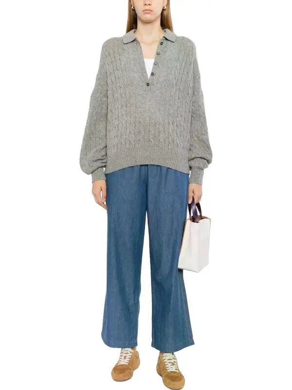 AGNES B. Wide Leg Chambray Pants - Blue