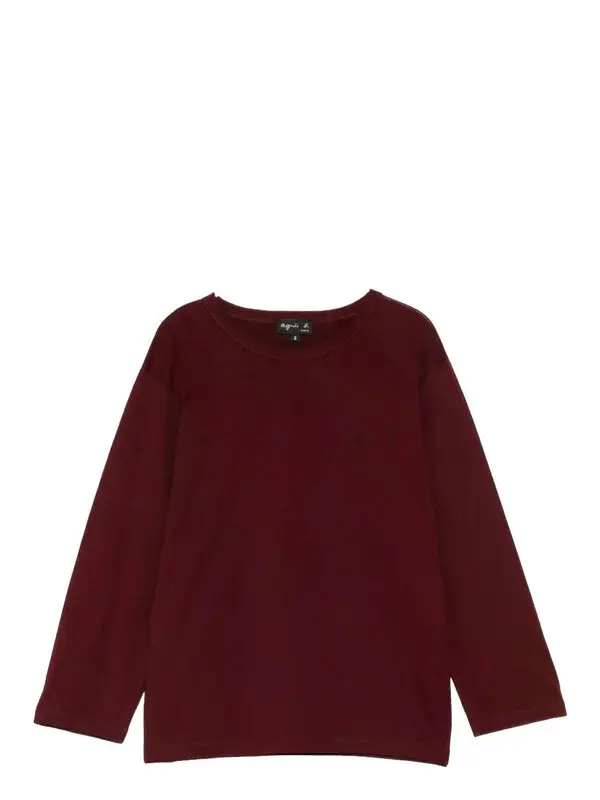 AGNES B. Logo Embroidered Long Sleeve T-shirt - Red