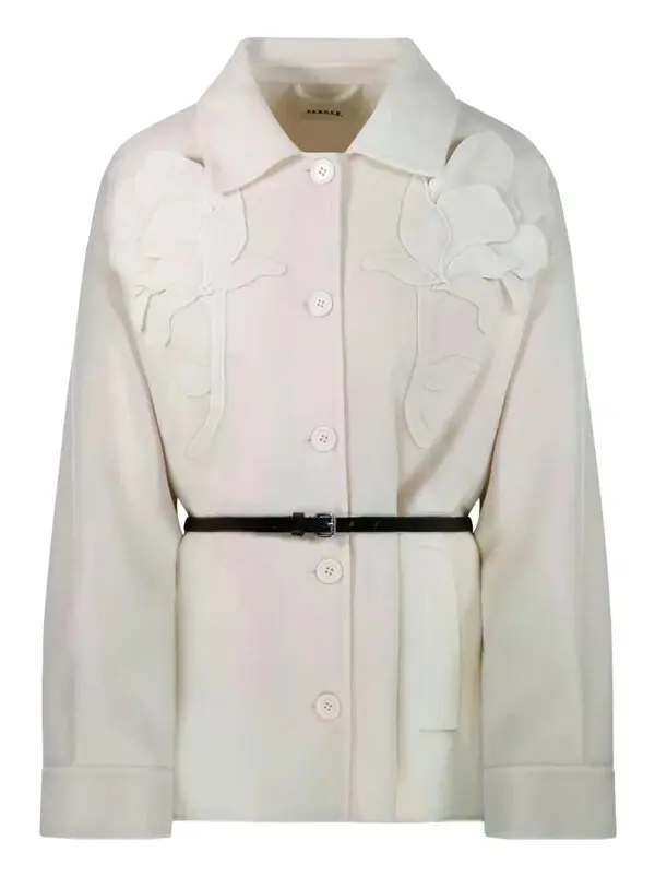 P.a.r.o.s.h Floral Appliqué Belted Jacket - Neutrals