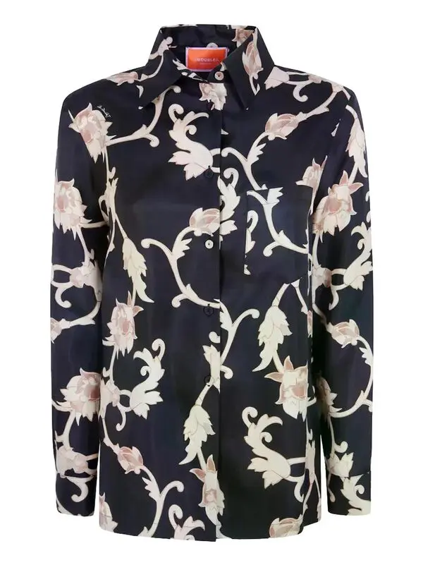 La DoubleJ Floral Print Silk Shirt - Black