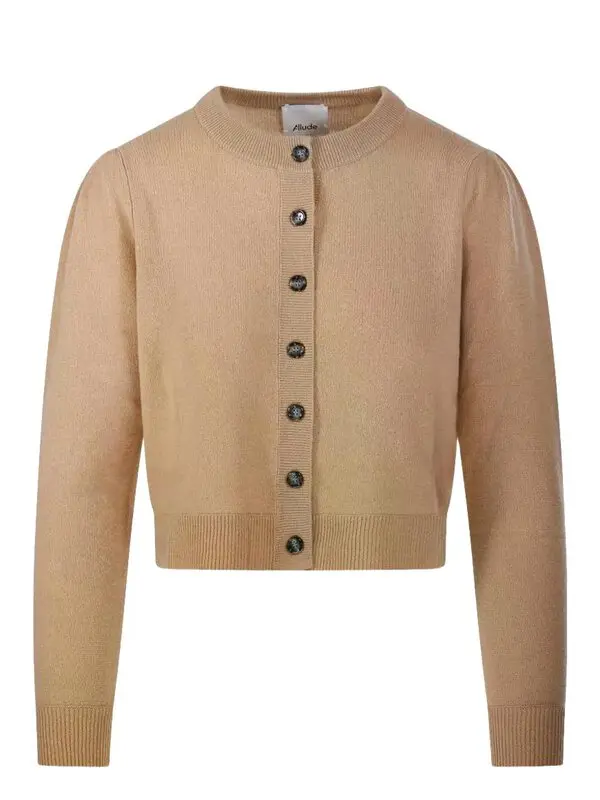 ALLUDE Puff Sleeve Button-up Cardigan - Neutrals