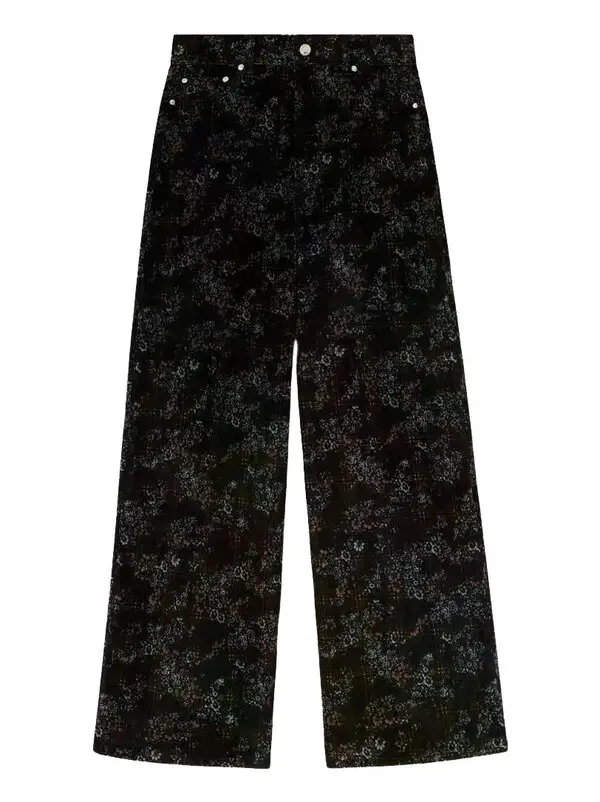 GANNI Printed Denim Wide Leg Jeans - Black