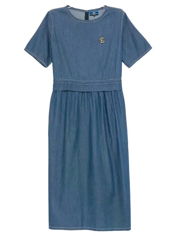 AGNES B. Chambray Dress With Logo Patch - Blue