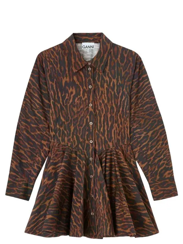 GANNI Gradient Red Leopard Print Shirt Dress - Brown