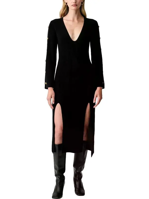 Elisabetta Franchi Button-embellished Slit-detail Midi Dress - Black