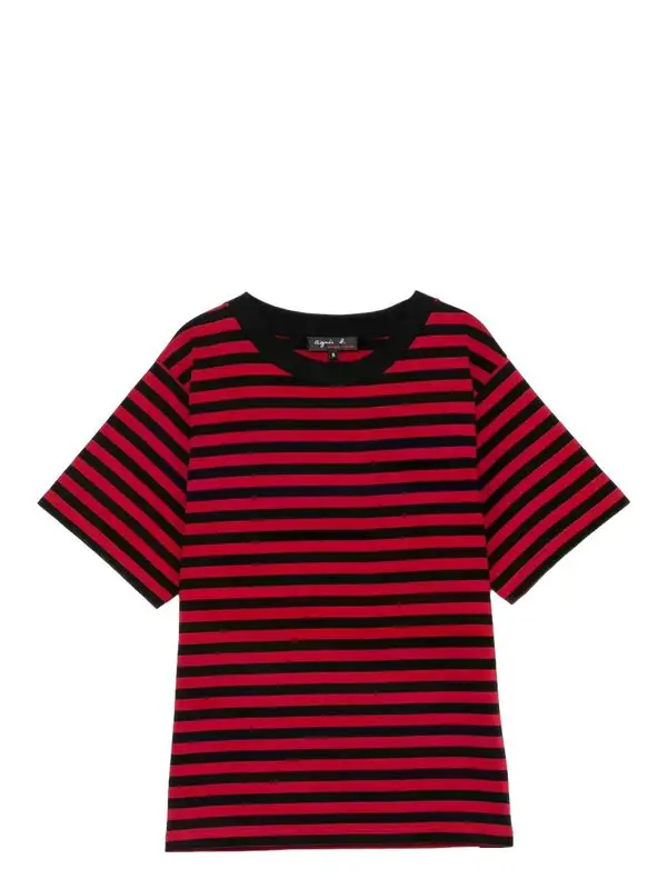 AGNES B. Striped Cotton T-shirt - Red