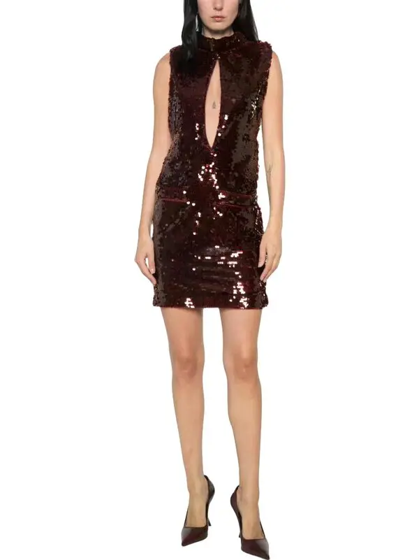 ADRIANA DEGREAS Sequin-embellished Cut-out Mini Dress - Red