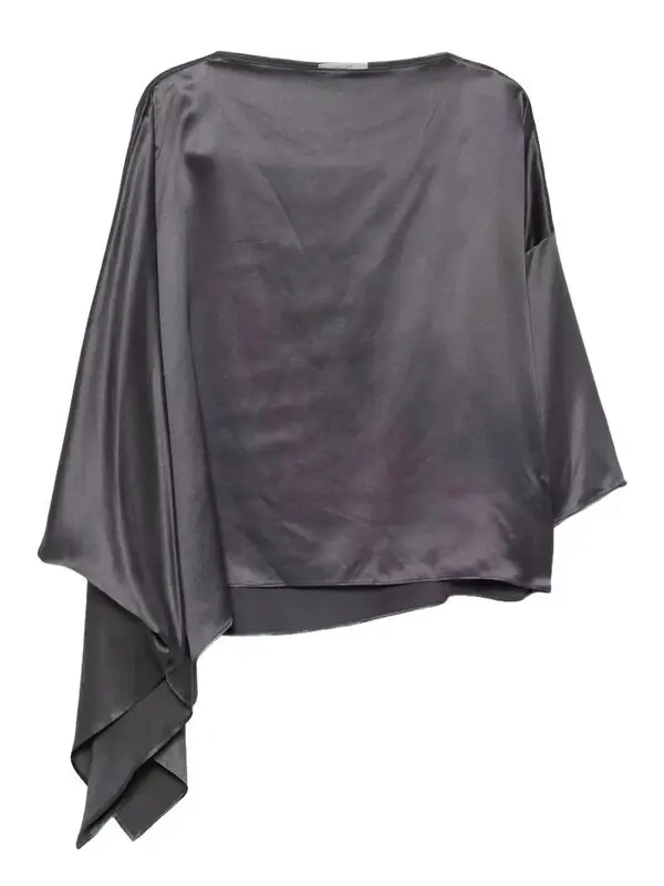 Dusan Asymmetric Satin Boat Neck Top - Grey