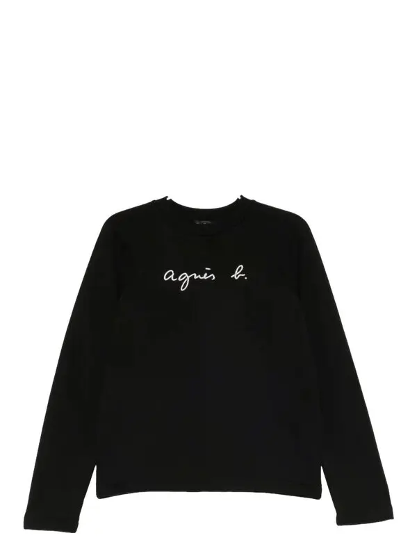 AGNES B. Logo-print Crew Neck Long Sleeve Sweater - Black