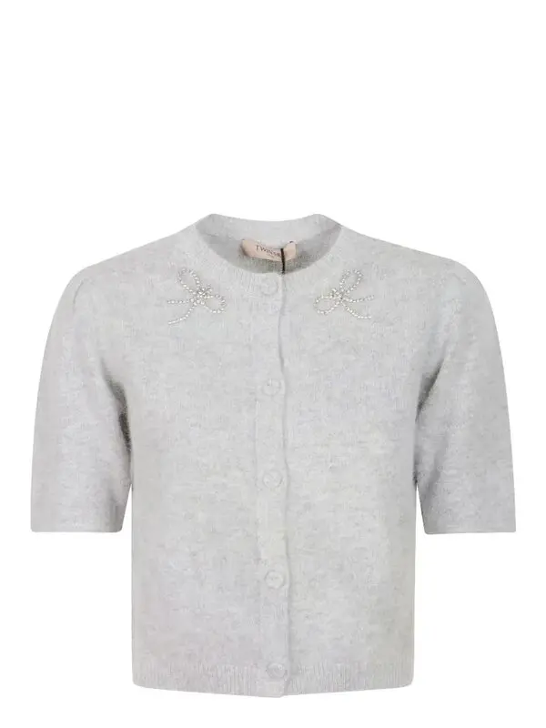 TWINSET Bow-embellished Short-sleeve Cardigan - Grey