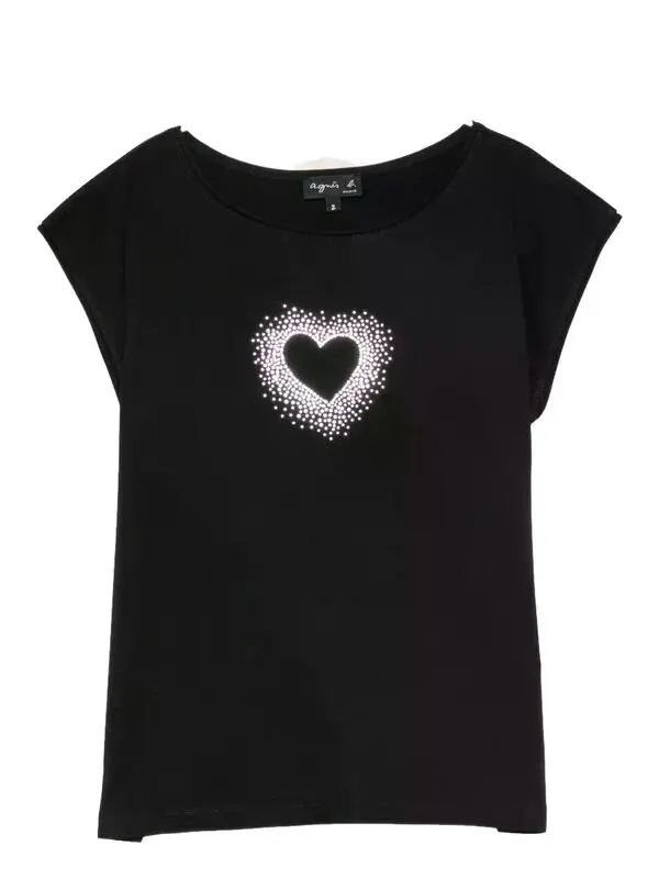 AGNES B. Heart-print Cap Sleeve T-shirt - Black
