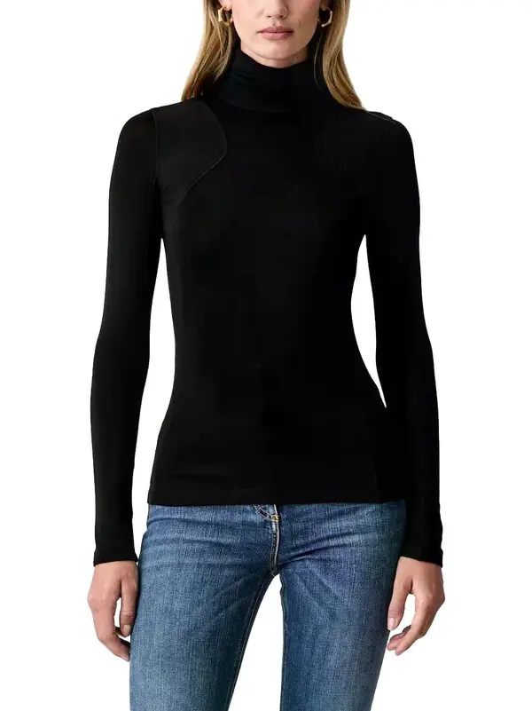 Elisabetta Franchi Long-sleeve Turtleneck Top With Ribbed Inserts - Black