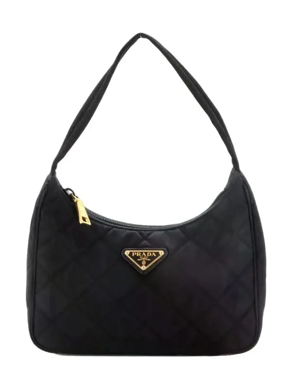 Prada Quilted Tessuto Mini Hobo Bag - Black