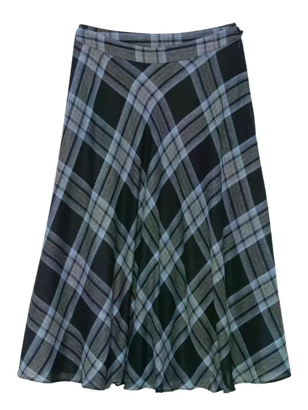 Marella Check Pattern Flared Midi Skirt - Blue