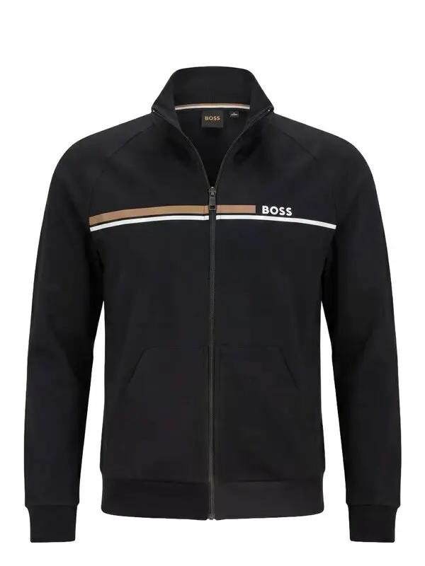 BOSS Cotton Logo Print Zip Jacket - Black