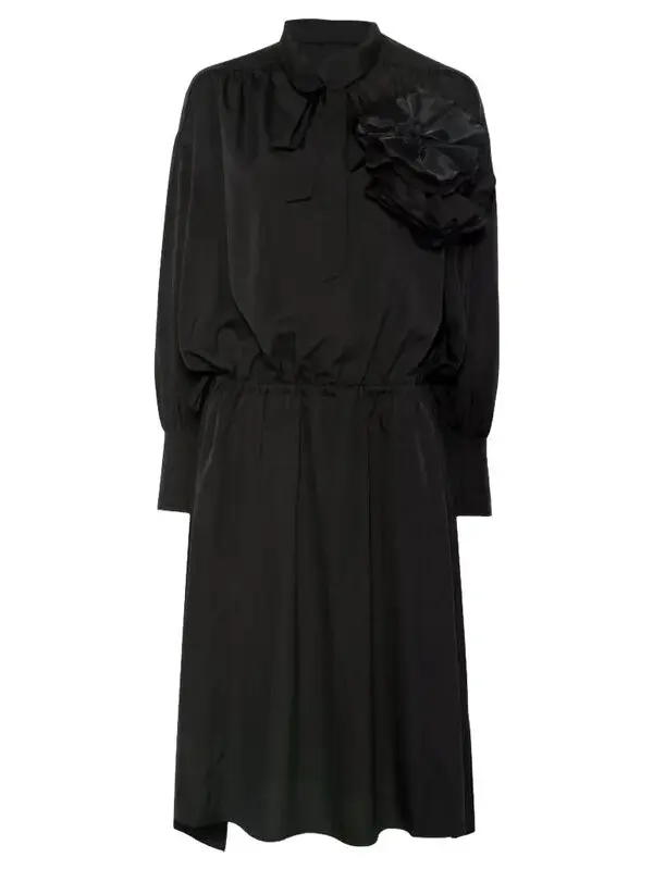 JUUN.J Midi Dress With Pussy-bow And Floral Corsage - Black