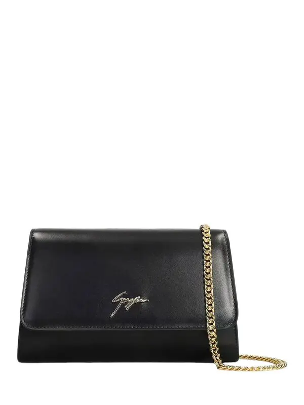 GIUSEPPE ZANOTTI Leather Clutch Bag With Gold-tone Logo Plaque And Chain Strap - Black