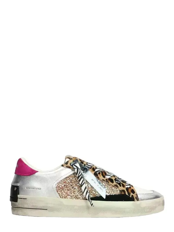 CRIME LONDON Sk8 Deluxe Glitter-panel Leopard-print Sneakers - Silver