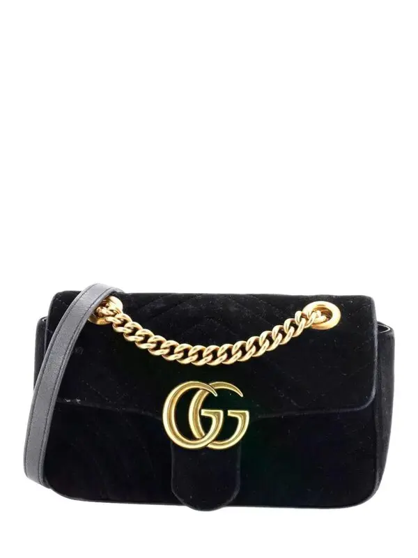 Gucci Gg Marmont Matelasse Velvet Mini Shoulder Bag - Black