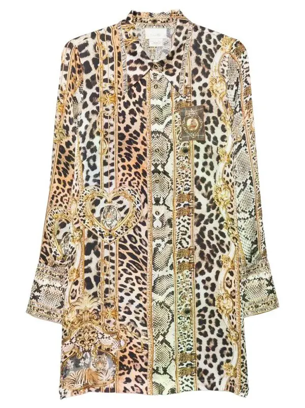 Camilla Animal-print Silk Mini Shirt Dress - Neutrals